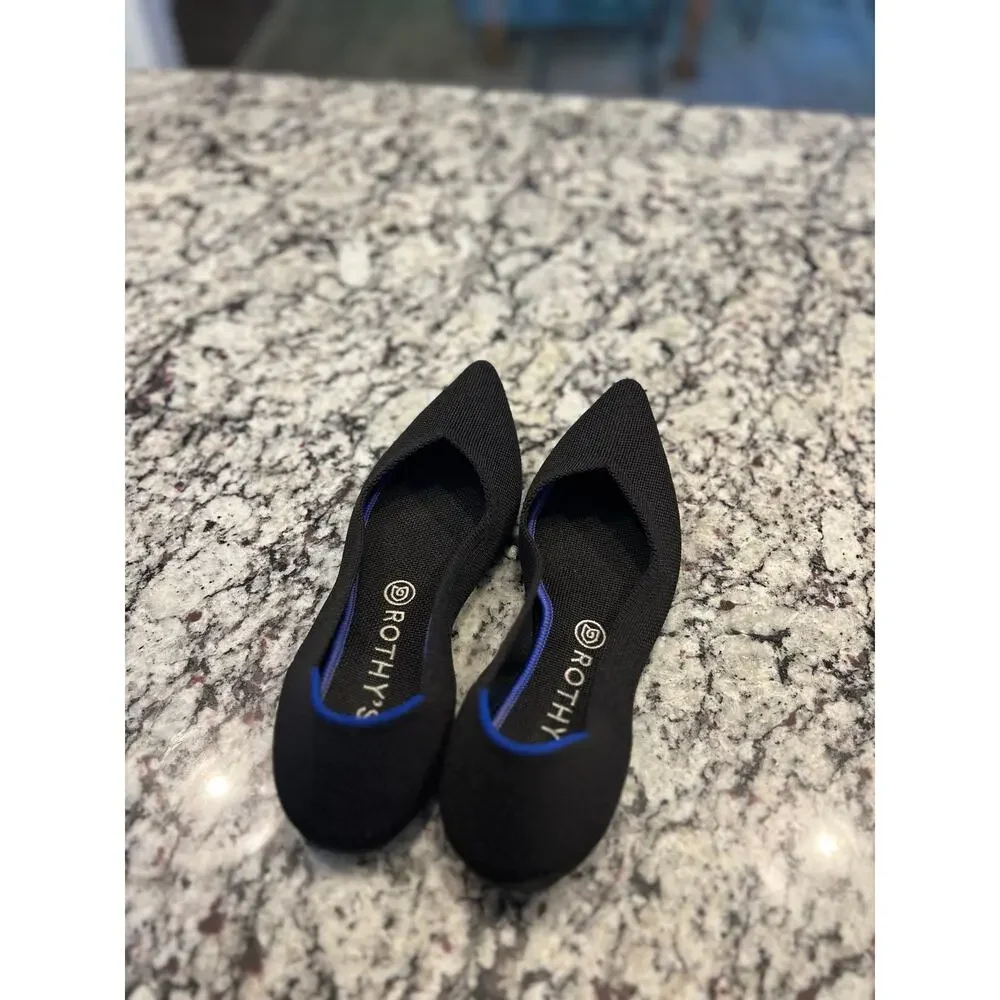 Rothy's | Shoes | Rothys The Point Ballet Flats In Black With Blue Trim ...